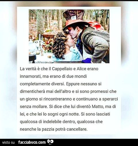 La verità è che il Cappellaio e Alice erano innamorati ma erano di due ... La verità è che il Cappellaio e Alice erano innamorati ma erano di due ...